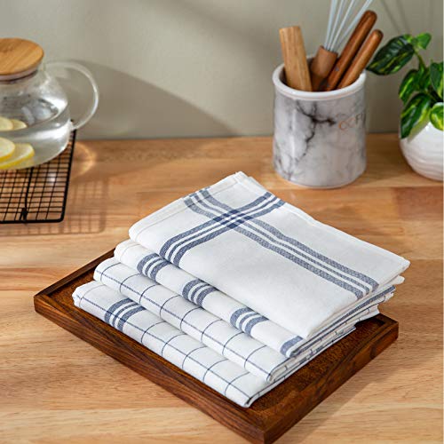 Syfinee 16 pcs - Kitchen Dish Towels, 100% Cotton Bulk Economy Wholesale Tea Towels & Bar Towels, White & Blue Dish Towels