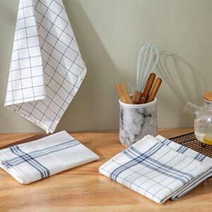 Syfinee 16 pcs - Kitchen Dish Towels, 100% Cotton Bulk Economy Wholesale Tea Towels & Bar Towels, White & Blue Dish Towels