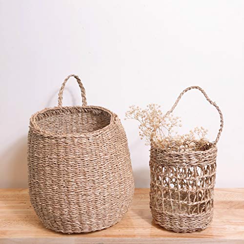 ArteeHome Wall Hanging Medium and Small Storage Baskets, Plant Basket, Woven Wicker Seagrass Hanging Basket, Utensils Holder for Kitchen, Front Door Basket, Boho Chic Decor, Set of 2 pcs