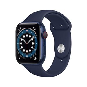 apple watch series 6 (gps + cellular, 44mm) - blue aluminum case with deep navy sport band (renewed)