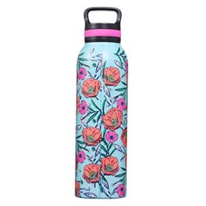 Christian Art Gifts Stainless Steel Double Wall Vacuum Insulated Water Bottle for Women: His Grace is Sufficient - 2 Corinthians 12:9 Inspirational Verse w/Carry Handle Lid, Teal Multi Floral, 24 oz.