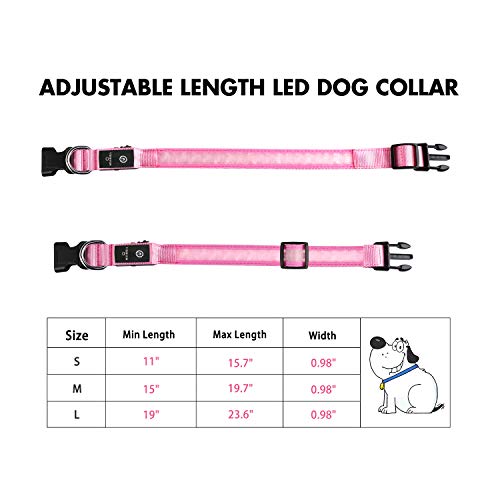 MASBRILL Light Up Dog Collar, Glow LED Dog Collar Rechargeable Lighted Dog Collar Flashing Night Walking Collar Waterproof, 4 Colors with 3 Sizes for Small Medium Large Dogs