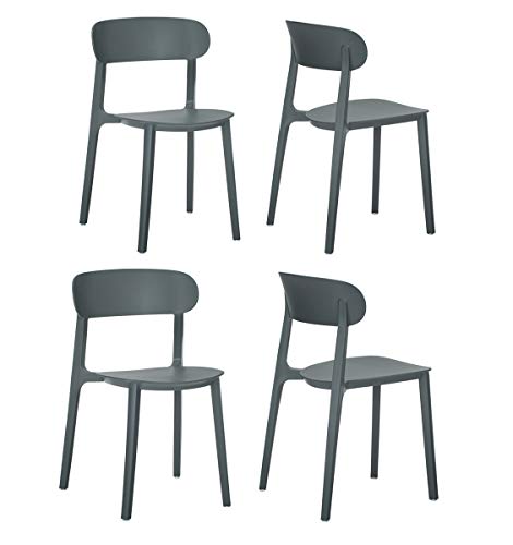 CozyBlock 4 x Campus Series Side Chairs, Mid-Century Modern Dining Chair, Stackable Chair, Great for Indoor and Outdoor (Dark Grey)