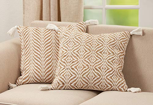 SARO LIFESTYLE Aziza Collection Jute Woven Down-Filled Throw Pillow with Wavy Design, 20", Natural