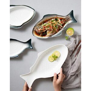 DOITOOL 1Pc Fish Shaped Plate Fish Platter Ceramic Unique Decorative Serving Snack Storage Platter for Party Wedding Restaurants Home (13 Inches, White)