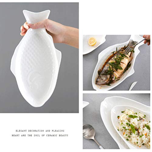 DOITOOL 1Pc Fish Shaped Plate Fish Platter Ceramic Unique Decorative Serving Snack Storage Platter for Party Wedding Restaurants Home (13 Inches, White)