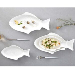 DOITOOL 1Pc Fish Shaped Plate Fish Platter Ceramic Unique Decorative Serving Snack Storage Platter for Party Wedding Restaurants Home (13 Inches, White)