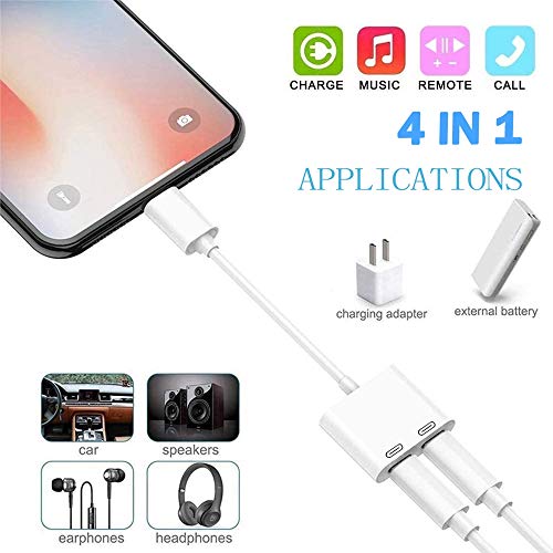 rosyclo Apple MFi Certified iPhone Headphone Adapter Splitter, 2 in 1 Dual Lightning Converter Cable Dongle Music+Charge+Call+Volume Control,Compatible with iPhone 12/11/XS/XR/8/7,iPad