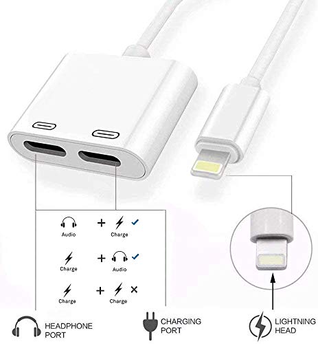 rosyclo Apple MFi Certified iPhone Headphone Adapter Splitter, 2 in 1 Dual Lightning Converter Cable Dongle Music+Charge+Call+Volume Control,Compatible with iPhone 12/11/XS/XR/8/7,iPad