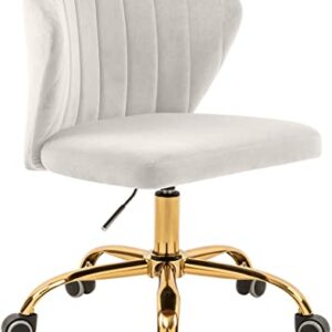 Meridian Furniture 165Cream Finley Collection Modern | Contemporary Velvet Upholstered Swivel Adjustable Office Chair with Channel Tufting and Gold Base, Cream, 21.5" W x 21" D x 29.95"-34.65" H