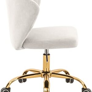 Meridian Furniture 165Cream Finley Collection Modern | Contemporary Velvet Upholstered Swivel Adjustable Office Chair with Channel Tufting and Gold Base, Cream, 21.5" W x 21" D x 29.95"-34.65" H