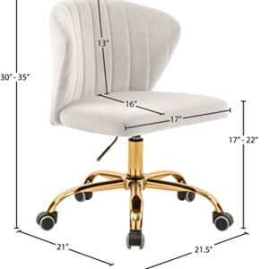 Meridian Furniture 165Cream Finley Collection Modern | Contemporary Velvet Upholstered Swivel Adjustable Office Chair with Channel Tufting and Gold Base, Cream, 21.5" W x 21" D x 29.95"-34.65" H