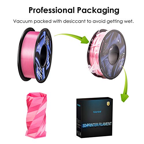 TIANSE Silk PLA 3D Printer Filament, Shiny Metallic Pink 3D Printing Filament 1.75mm,1kg 2.2lbs Spool, Dimensional Accuracy +/- 0.03mm (Pink)