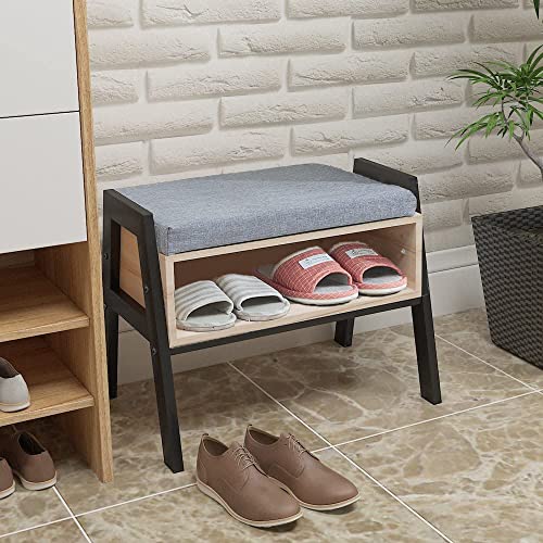 4HOMART Stackable Entryway Shoes Bench Seat Rack Wood Shoe Cabinet with Storage for Hallway Modern Shoe Stool Small Space Door with Free Cushion Changing Shoes Utility Storage Rack Shelve