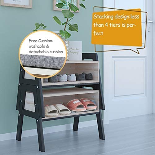 4HOMART Stackable Entryway Shoes Bench Seat Rack Wood Shoe Cabinet with Storage for Hallway Modern Shoe Stool Small Space Door with Free Cushion Changing Shoes Utility Storage Rack Shelve