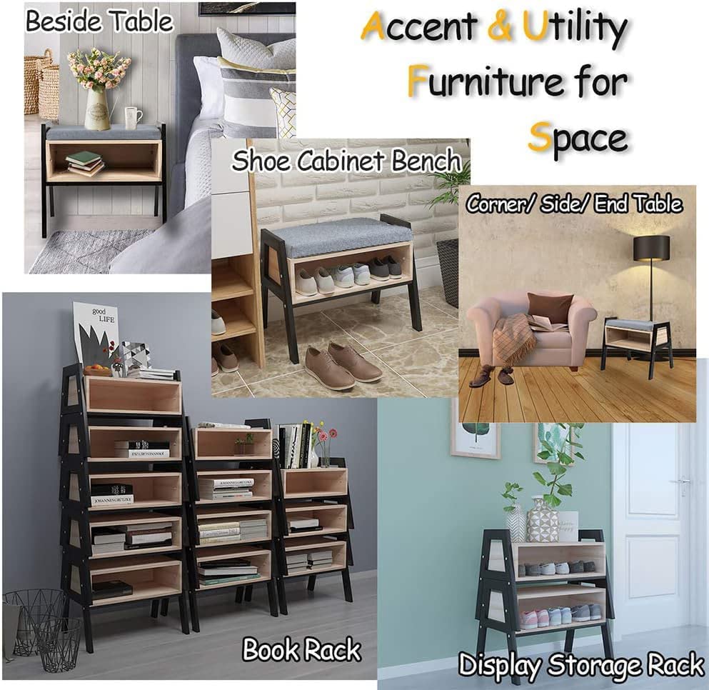 4HOMART Stackable Entryway Shoes Bench Seat Rack Wood Shoe Cabinet with Storage for Hallway Modern Shoe Stool Small Space Door with Free Cushion Changing Shoes Utility Storage Rack Shelve