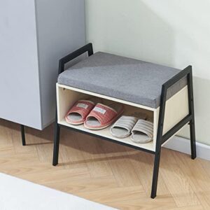 4HOMART Stackable Entryway Shoes Bench Seat Rack Wood Shoe Cabinet with Storage for Hallway Modern Shoe Stool Small Space Door with Free Cushion Changing Shoes Utility Storage Rack Shelve