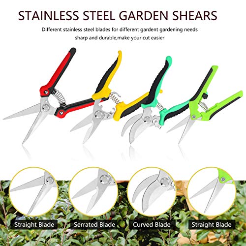 5 pack Garden Pruning Shears Stainless Steel Blades, Handheld Scissors Set with Gardening Gloves,Heavy Duty Garden Bypass Pruning Shears,Tree Trimmers Secateurs, Hand Pruner (Multi-color)