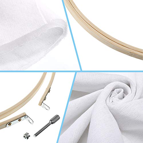 62 by 34.6 Inch Nature Linen Needlework Fabric Embroidery Fabric Plain Solid Color Linen Fabric Cloth with Embroidery Hoop and 9 Pieces Large-Eye Knitting Blunt Needles for Garments Crafts Accessories