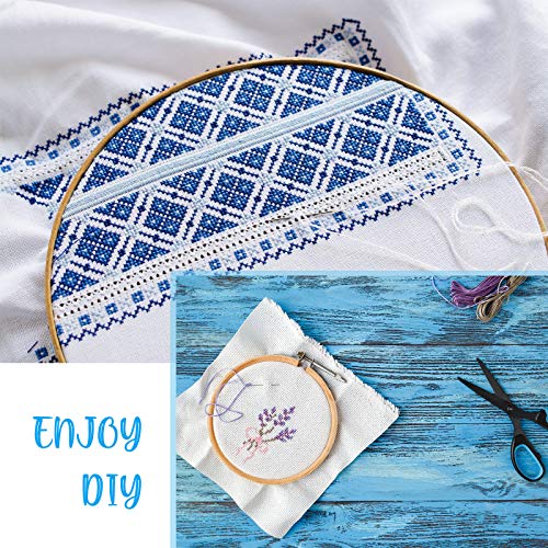 62 by 34.6 Inch Nature Linen Needlework Fabric Embroidery Fabric Plain Solid Color Linen Fabric Cloth with Embroidery Hoop and 9 Pieces Large-Eye Knitting Blunt Needles for Garments Crafts Accessories