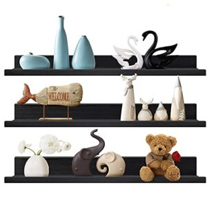 36 inch black floating wall ledge shelves set of 3, photo picture ledge shelf with lip for office, bedroom, living room, kitchen