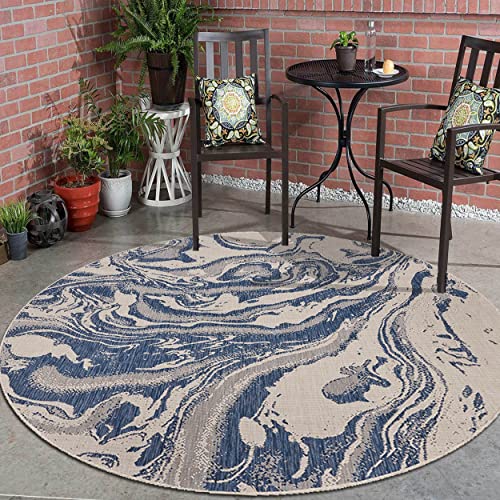 Lr Home Ox Bay Seamas Abstract Oasis Indoor Outdoor Rug, White/Navy, 3' x 5'