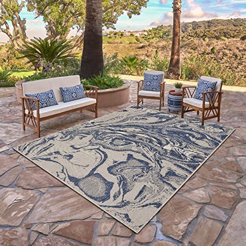 Lr Home Ox Bay Seamas Abstract Oasis Indoor Outdoor Rug, White/Navy, 3' x 5'