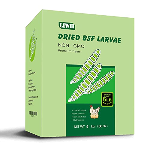 LIWII Dried Black Soldier Fly Larva- 5 LBS-100% Natural Non-GMO Extra Calcium & Protein Compare with Dried Mealworms, Chicken Treats, Bearded Dragon Food, Wild Birds, Hedgehog, Turtles, Reptile Food