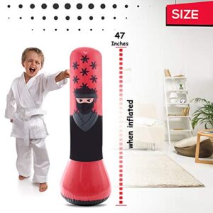 Whoobli Ninja Inflatable Kids Punching Bag, Inflatable Toy Punching Bag for Kids, Bounce-Back Bop Bag for Play, Boxing, Karate, Anger Management, Gift for 3-7 Years Old, Toys Age 3 4 5 6 7; New 2022