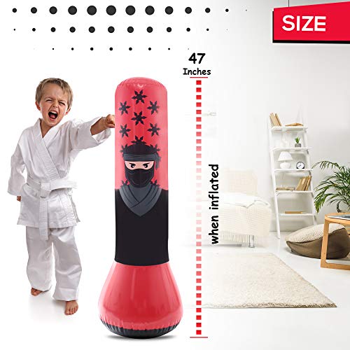 Whoobli Ninja Inflatable Kids Punching Bag, Inflatable Toy Punching Bag for Kids, Bounce-Back Bop Bag for Play, Boxing, Karate, Anger Management, Gift for 3-7 Years Old, Toys Age 3 4 5 6 7; New 2022