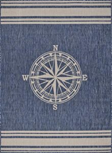 lr home ox bay seamas nautical navigation indoor outdoor rug, navy/white, 5'3" x 7'0"