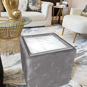 Inspire Me! Home Décor Genevieve Ottoman with Inset Faux Marble Tray Table Lid, Classy Pewter Grey Soft Velvet, 17 x 17 x 17 in, Glamorous Tufted Design, Comfortable Seating, Hidden Storage