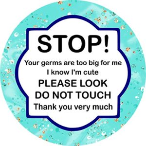 stop please look don't touch - turquoise - germ tag - stroller car seat - baby newborn preemie - baby shower gift