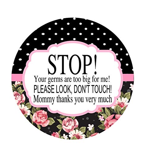 Please Don't Touch - Roses Polka Dots - Germ Tag - Stroller Car Seat - Baby Newborn Preemie - Baby Shower Gift