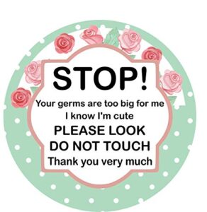 stop please look don't touch - green with roses - germ tag - stroller car seat - baby newborn preemie - baby shower gift