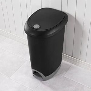 Sterilite 12.6 Gallon Hands Free Home Kitchen Wastebasket Trashcan with Locking Lid and Step On Pedal, Black, 4 Pack