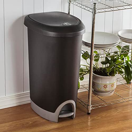 Sterilite 12.6 Gallon Hands Free Home Kitchen Wastebasket Trashcan with Locking Lid and Step On Pedal, Black, 4 Pack