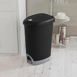 Sterilite 12.6 Gallon Hands Free Home Kitchen Wastebasket Trashcan with Locking Lid and Step On Pedal, Black, 4 Pack