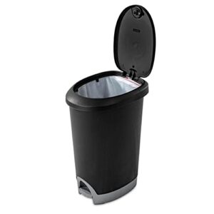 Sterilite 12.6 Gallon Hands Free Home Kitchen Wastebasket Trashcan with Locking Lid and Step On Pedal, Black, 4 Pack