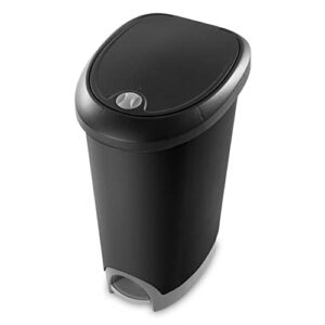 Sterilite 12.6 Gallon Hands Free Home Kitchen Wastebasket Trashcan with Locking Lid and Step On Pedal, Black, 4 Pack