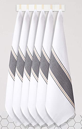 Goroly Home 6 Pack 100% Cotton Farmhouse Vintage Dish Towels Tea Towels Highly Absorbent Quick Dry Professional Grade with Hanging Loop - Twill Waffle - 18x28 Inch - Charcoal