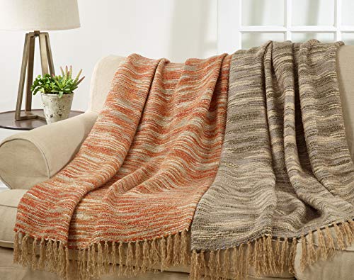 SARO LIFESTYLE Chindi Throw Blanket Rust, 50"" x60 (TH373.RU5060)