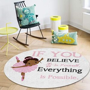 Round Area Rugs 3ft Pink Ballerina Black Girl Ballet Dancer Indoor Throw Runner Circle Rug Entryway Doormat Floor Carpet Pad Yoga Mat for Bedroom Living Room Inspirational Motto