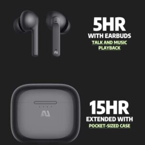 ausounds Wireless Earbuds, Active Noise Cancelling, 20 Hours Playtime, Workout Sweat Resistant, Touch Control (Black)