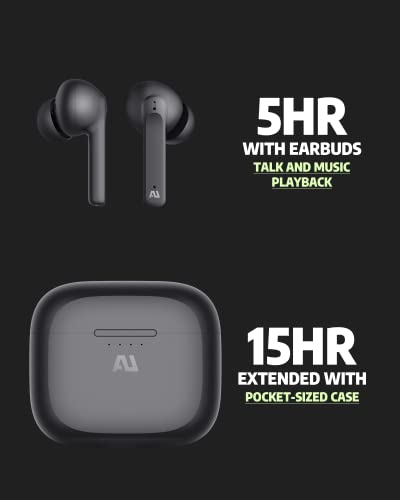 ausounds Wireless Earbuds, Active Noise Cancelling, 20 Hours Playtime, Workout Sweat Resistant, Touch Control (Black)