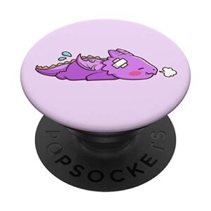 cute kawaii lazy chibi purple dragon popsockets swappable popgrip