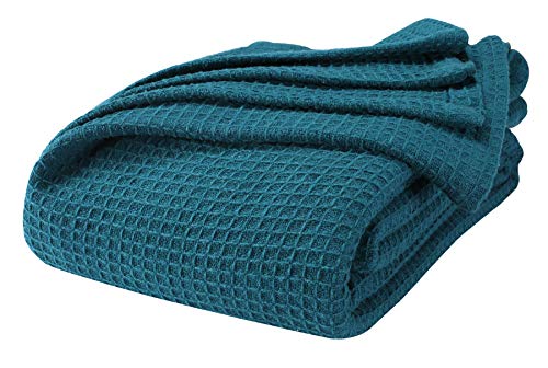 Premium Summer Cotton Thermal Blanket King Throw Bed Blanket - Soft Breathable Blanket - Perfect for Layering Any Bed - 102x90 Inch - Teal