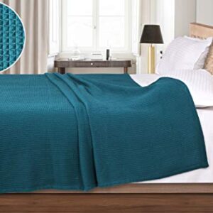 Premium Summer Cotton Thermal Blanket King Throw Bed Blanket - Soft Breathable Blanket - Perfect for Layering Any Bed - 102x90 Inch - Teal