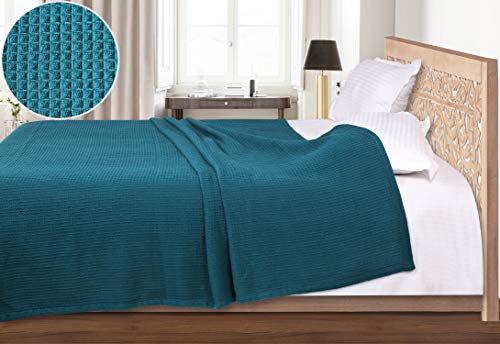 Premium Summer Cotton Thermal Blanket King Throw Bed Blanket - Soft Breathable Blanket - Perfect for Layering Any Bed - 102x90 Inch - Teal