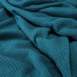 Premium Summer Cotton Thermal Blanket King Throw Bed Blanket - Soft Breathable Blanket - Perfect for Layering Any Bed - 102x90 Inch - Teal